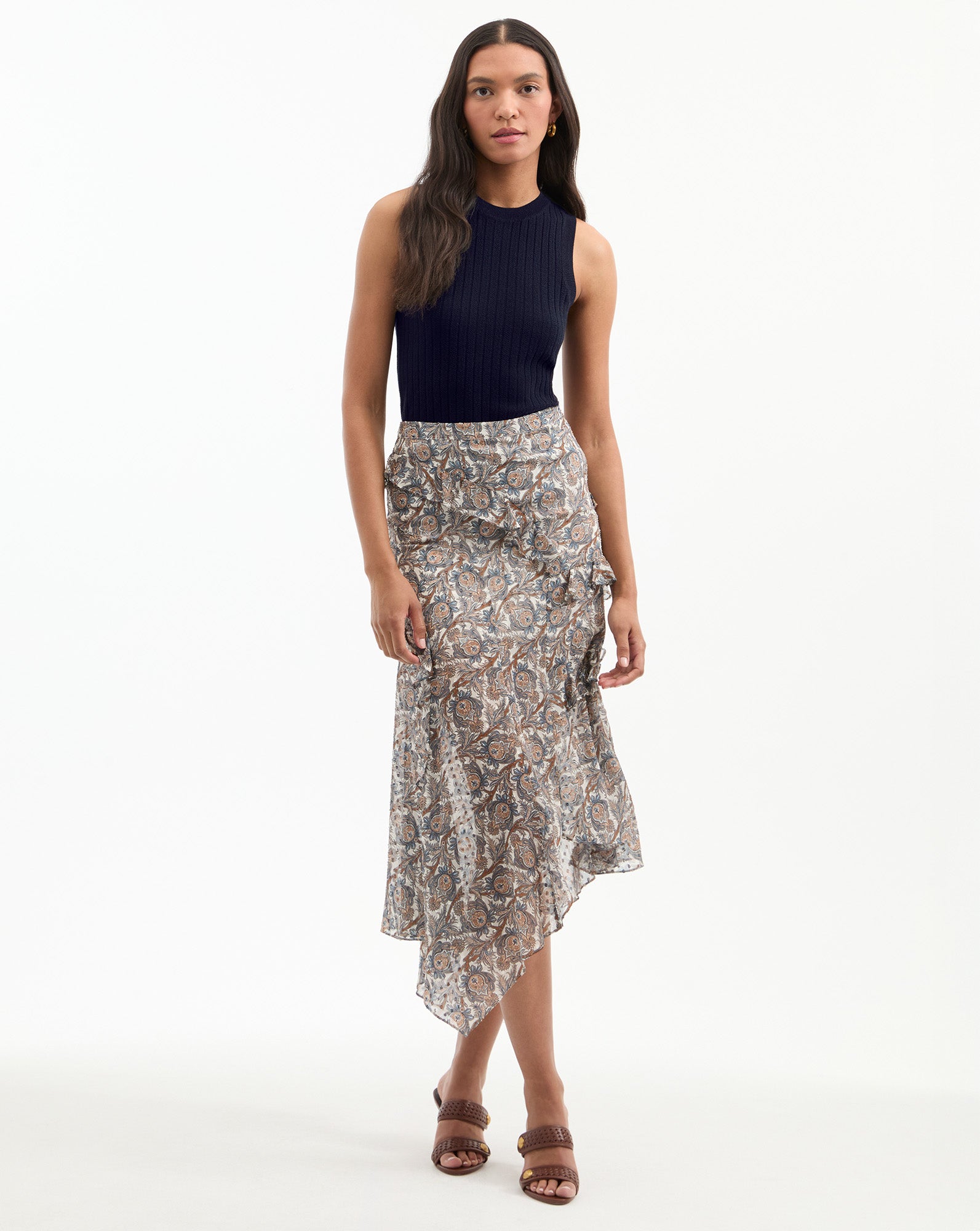 Eleonora Asymmetric Silk Midi Skirt in Paisley | Veronica Beard