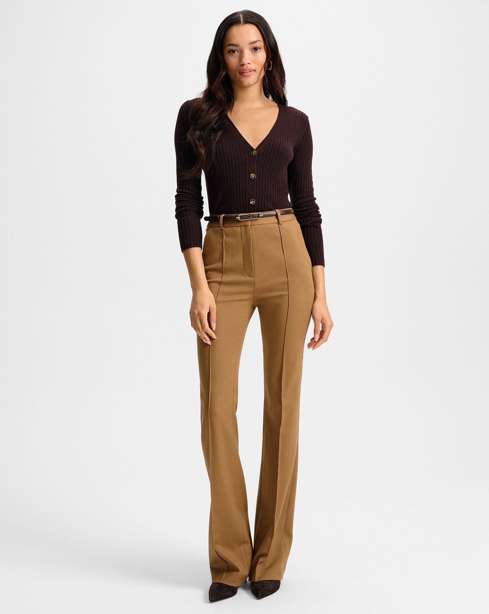 Gracie Belted Flare Pant in Tan Dark Acorn | Veronica Beard