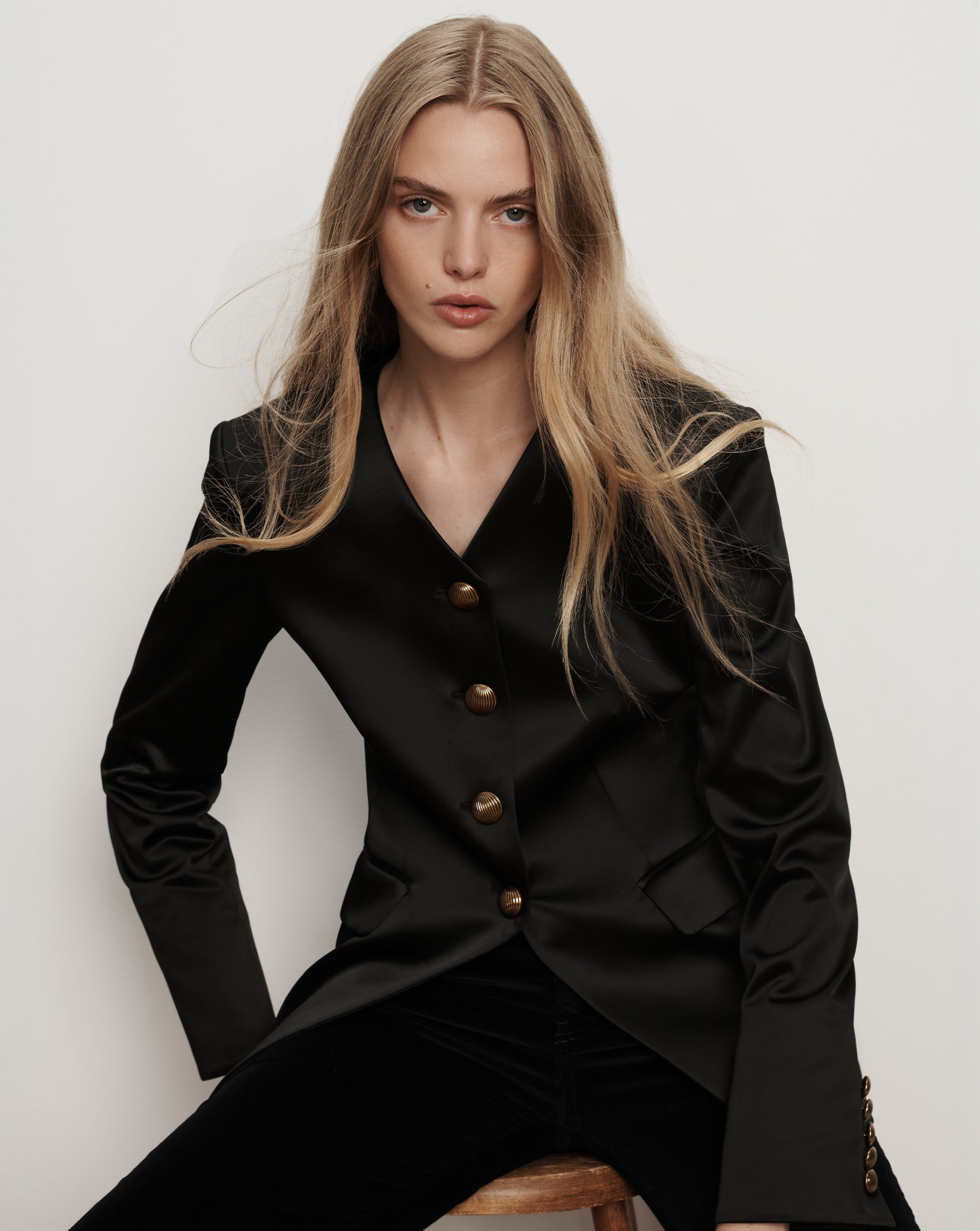 Cynthia Satin Tailored Blazer Jacket in Black | Veronica Beard