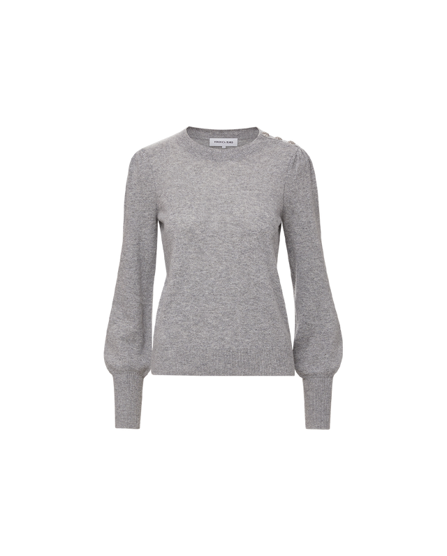 Nelia Cashmere Pullover | Button Accent in Heather Grey | Veronica Beard