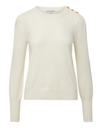 Nelia Cashmere Pullover | Button Accent in Ivory | Veronica Beard