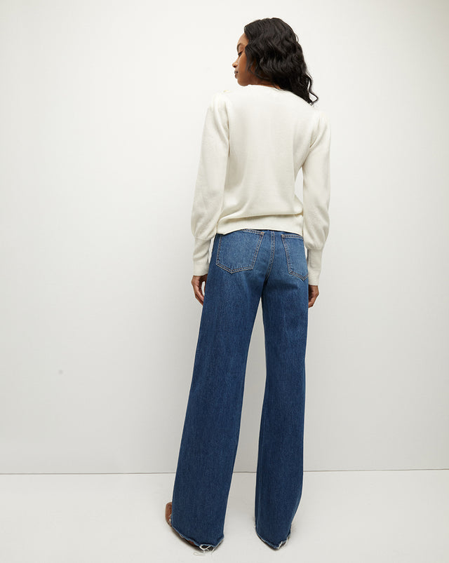 Nelia Cashmere Pullover | Button Accent in Ivory | Veronica Beard