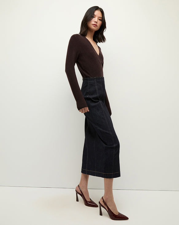 Coleta V-Neck Cashmere Sweater in Dark Chocolate | Veronica Beard