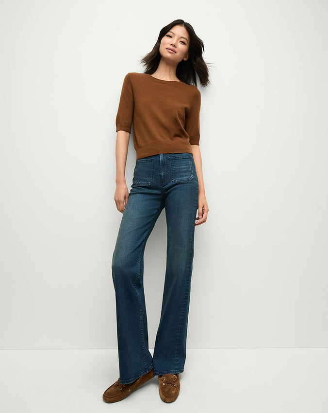 Shana Cashmere Half Sleeve Sweater in Brown | Veronica Beard