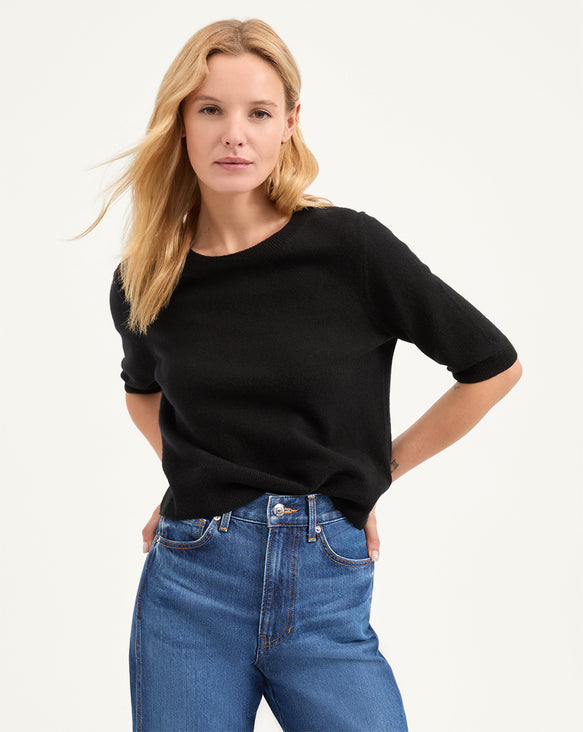 Shana Cashmere Half Sleeve Sweater in Black | Veronica Beard