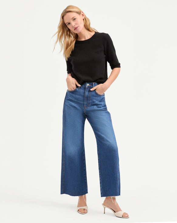 Shana Cashmere Half Sleeve Sweater in Black | Veronica Beard