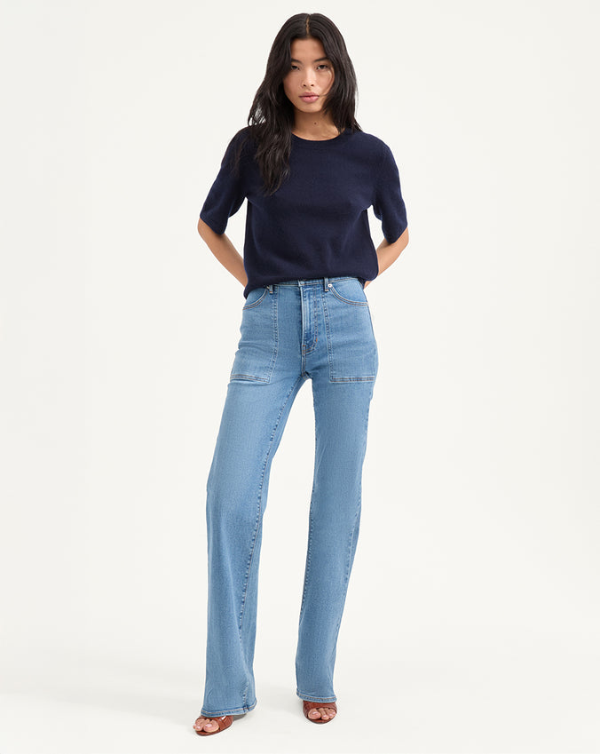 Shana Cashmere Half Sleeve Sweater in Navy | Veronica Beard