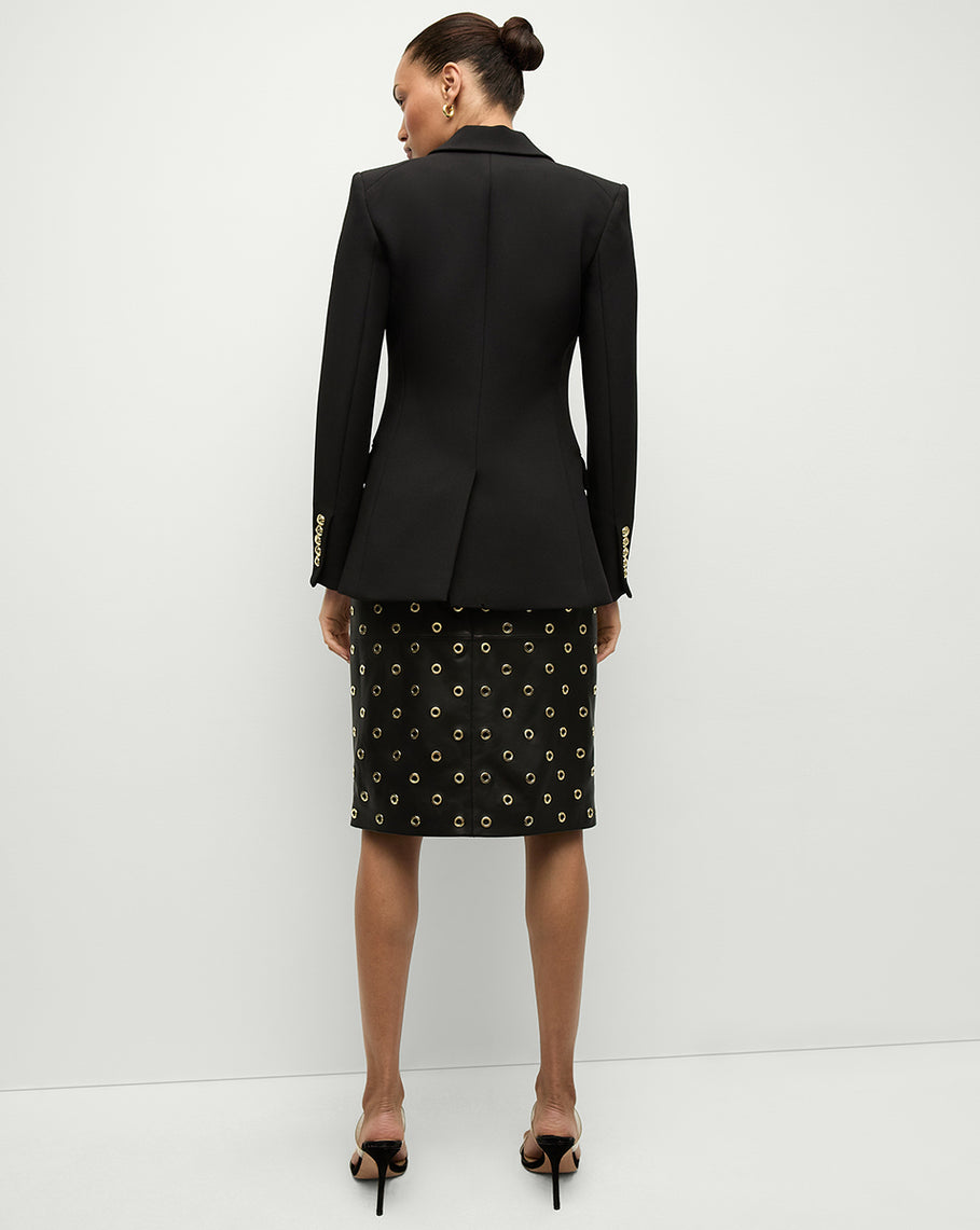 Anderson Leather Grommet Skirt in Black | Veronica Beard