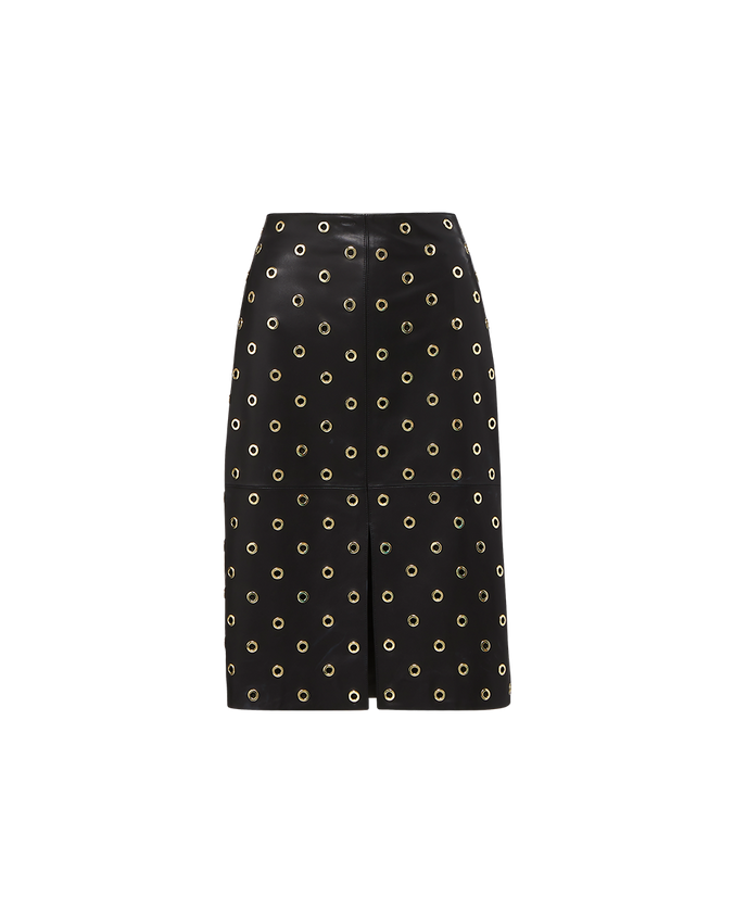 Anderson Leather Grommet Skirt in Black | Veronica Beard