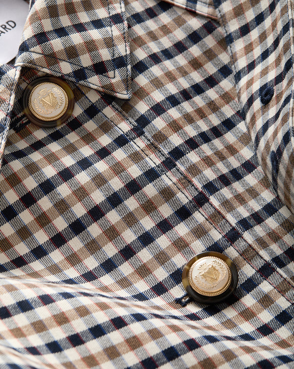 Quinton Long Coat in White & Brown Plaid | Veronica Beard