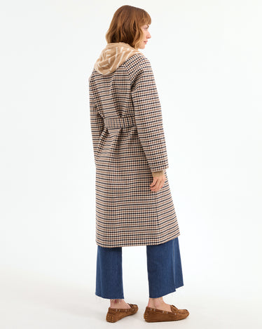 Quinton Long Coat in White & Brown Plaid | Veronica Beard