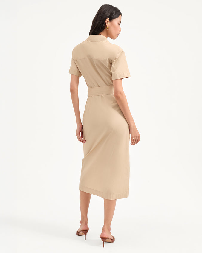 Tabby Midi Dress in Stone Khaki | Veronica Beard