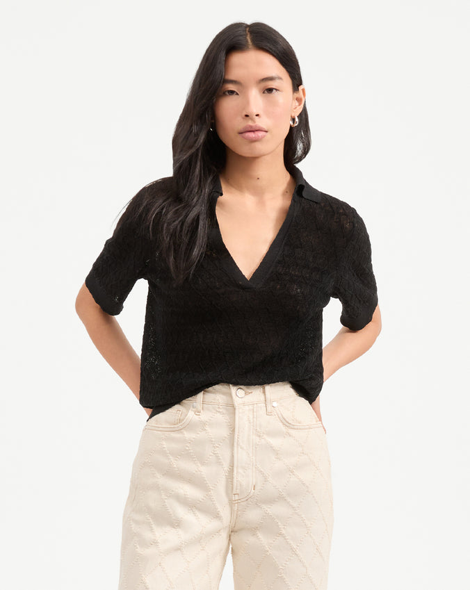 Issa Knit Polo in Black | Veronica Beard