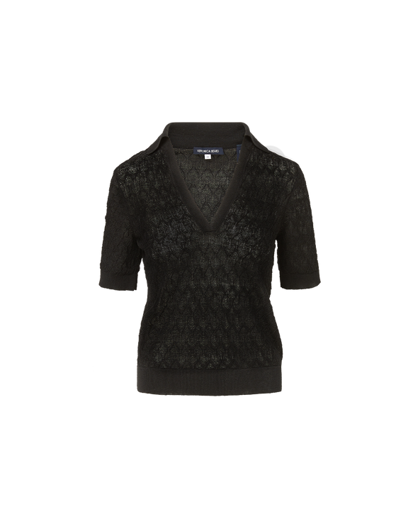 Issa Knit Polo in Black | Veronica Beard