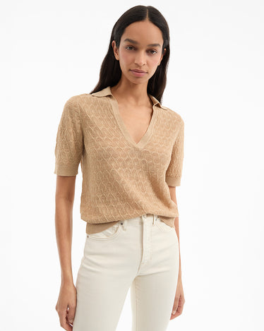 Issa Knit Polo in Stone Khaki | Veronica Beard