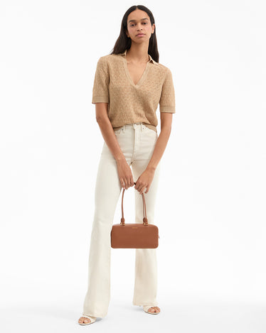 Issa Knit Polo in Stone Khaki | Veronica Beard