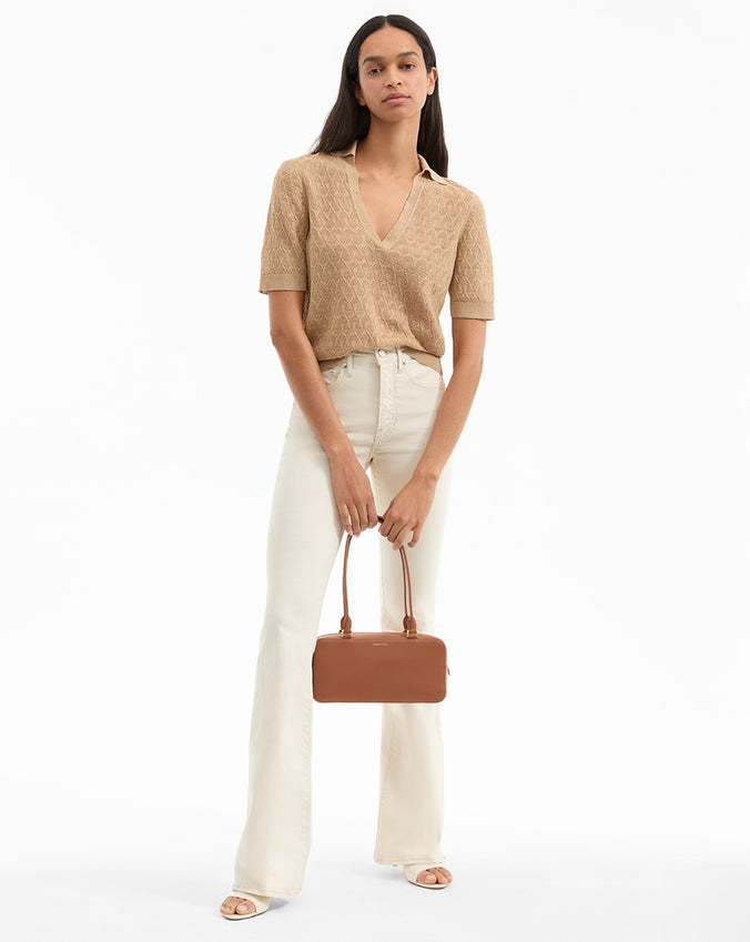 Issa Knit Polo in Stone Khaki | Veronica Beard