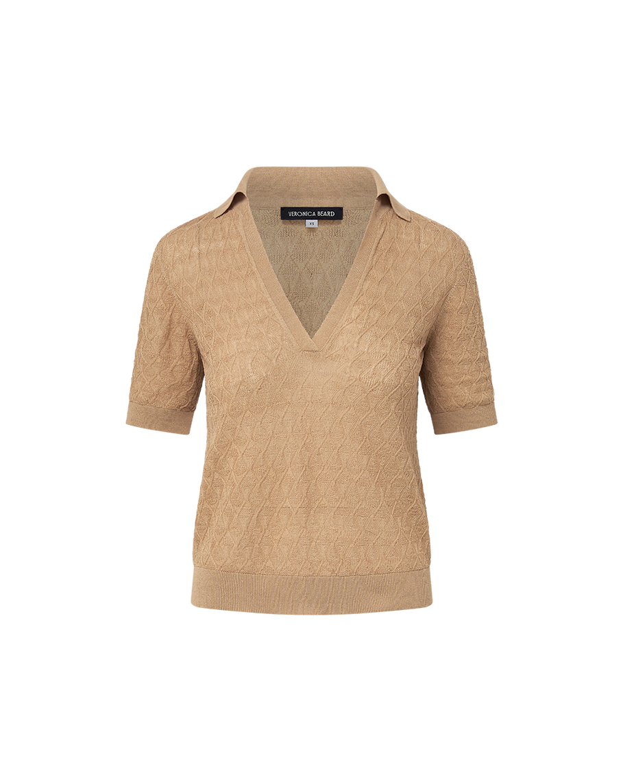 Issa Knit Polo in Stone Khaki | Veronica Beard