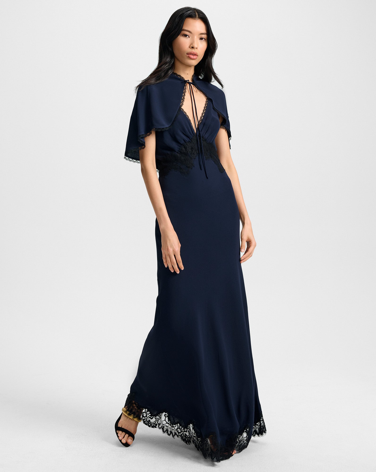 Muriel Lace-Trim Maxi Dress in Navy | Veronica Beard