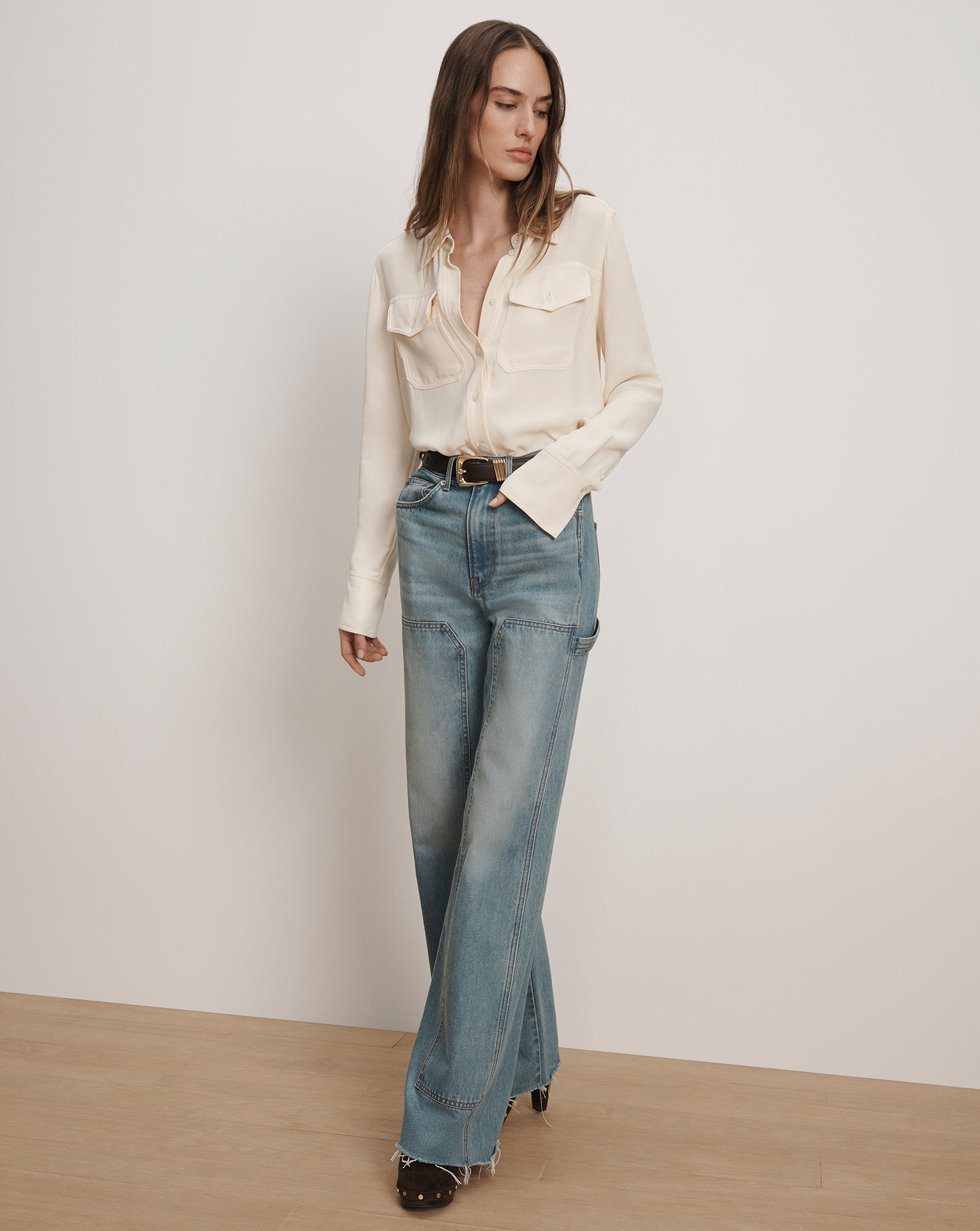 Taylor Wide-Leg Jean with Chaps in Blue Denim | Veronica Beard