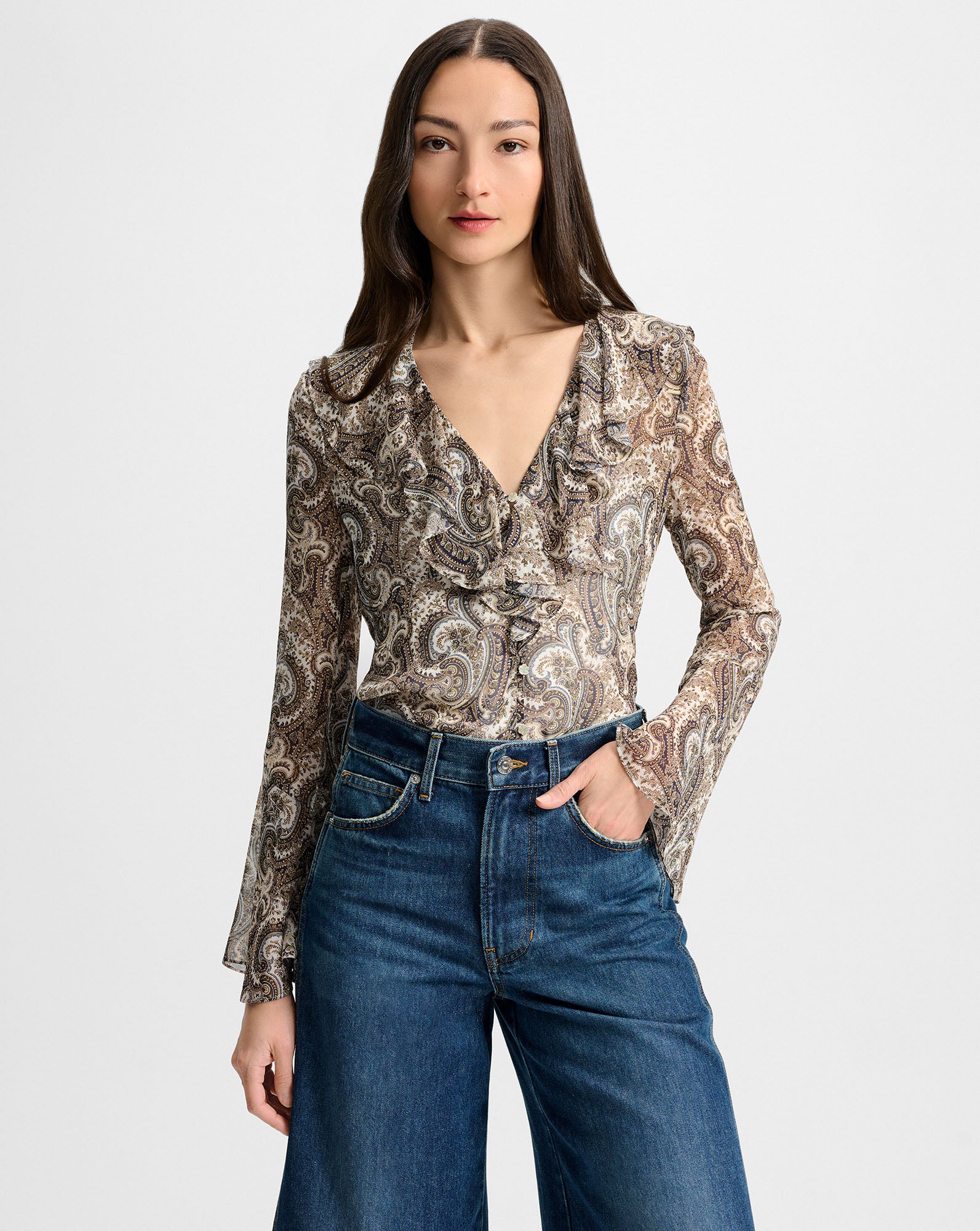 Kyrie Silk Blouse in Dove Paisley | Veronica Beard