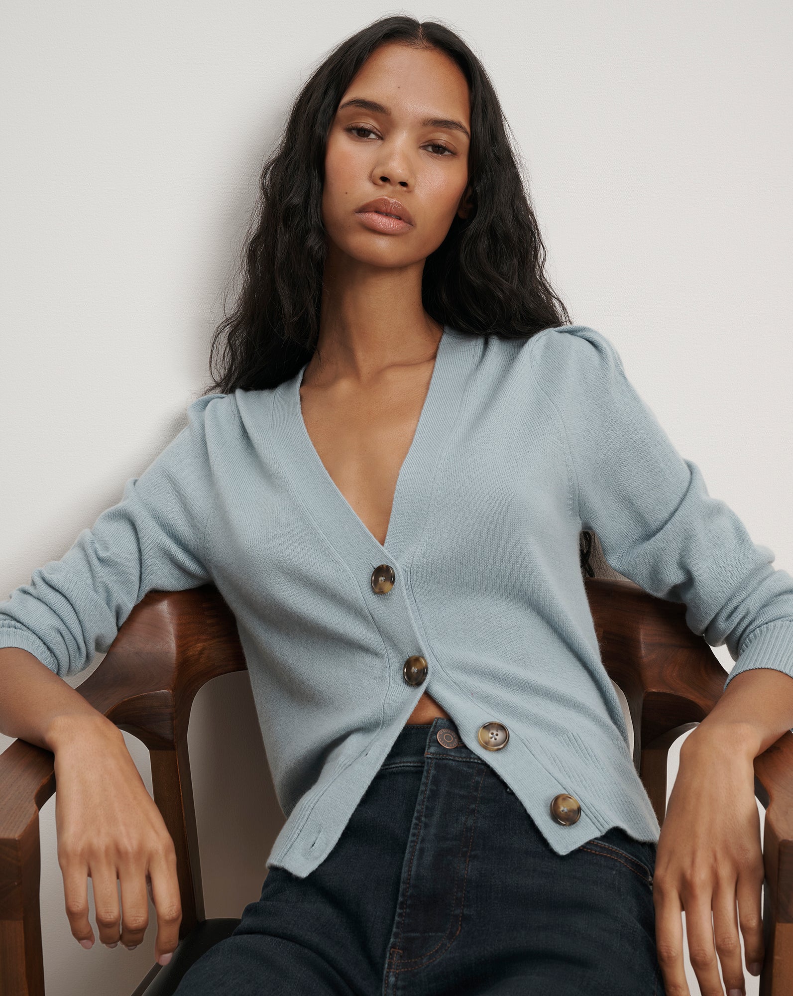 Solene Cashmere Cardigan in Antique Light Blue | Veronica Beard