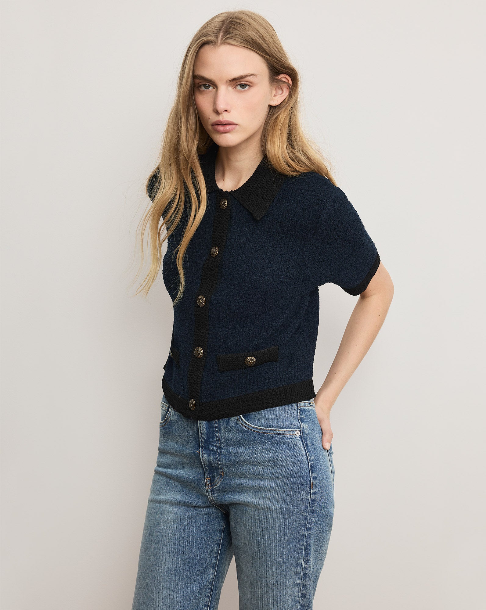 Marie Knit Cardigan in Navy | Veronica Beard