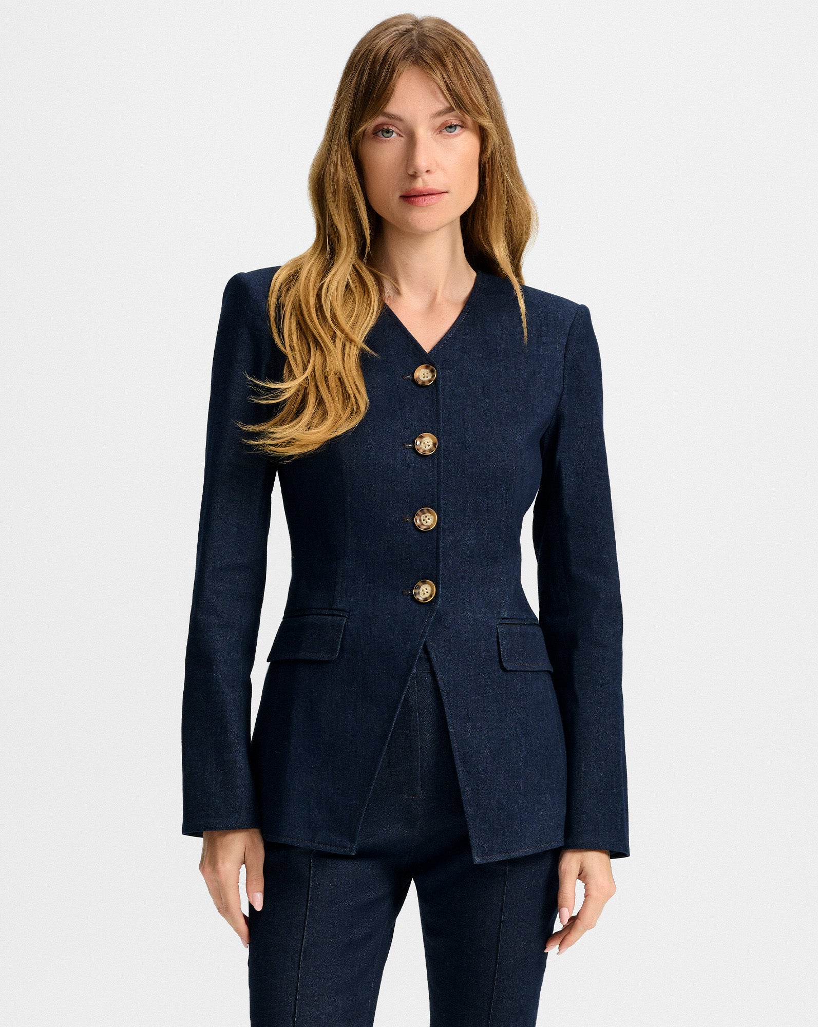 Cynthia Tailored Denim Jacket in Dark Blue Wash | Veronica Beard