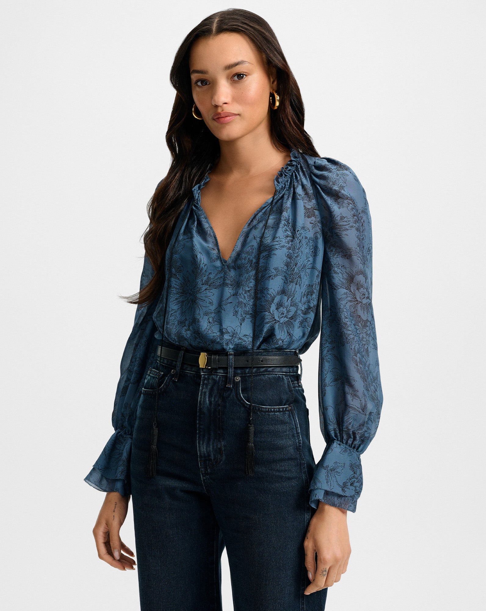 Maxime Silk Blouse in Ocean Blue & Black | Veronica Beard