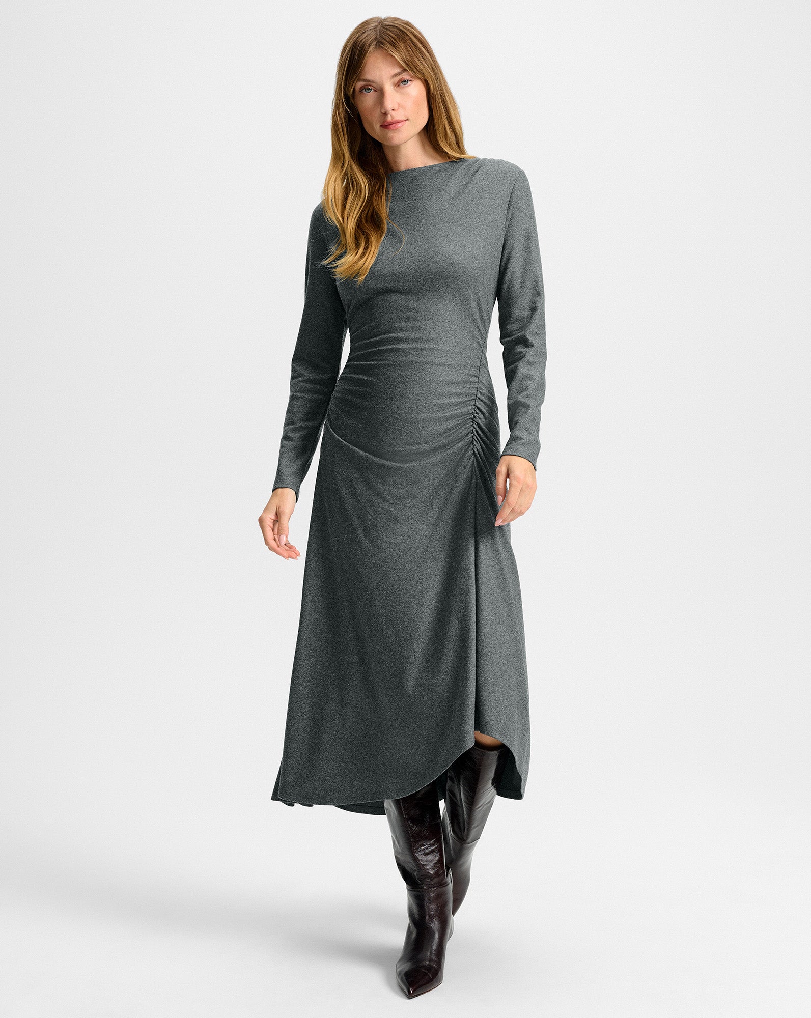 Theodora Wool Midi Dress in Medium Heather Grey | Veronica Beard