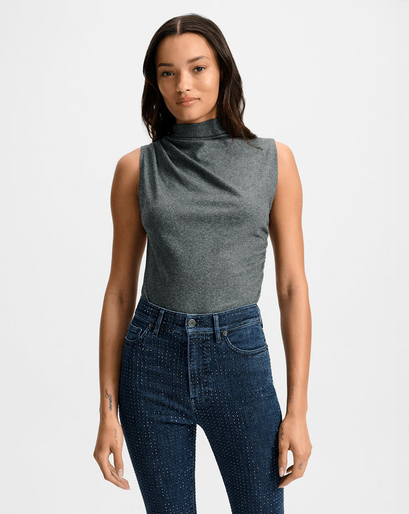 Mylie Mock-Neck Tank Top in Medium Heather Grey | Veronica Beard