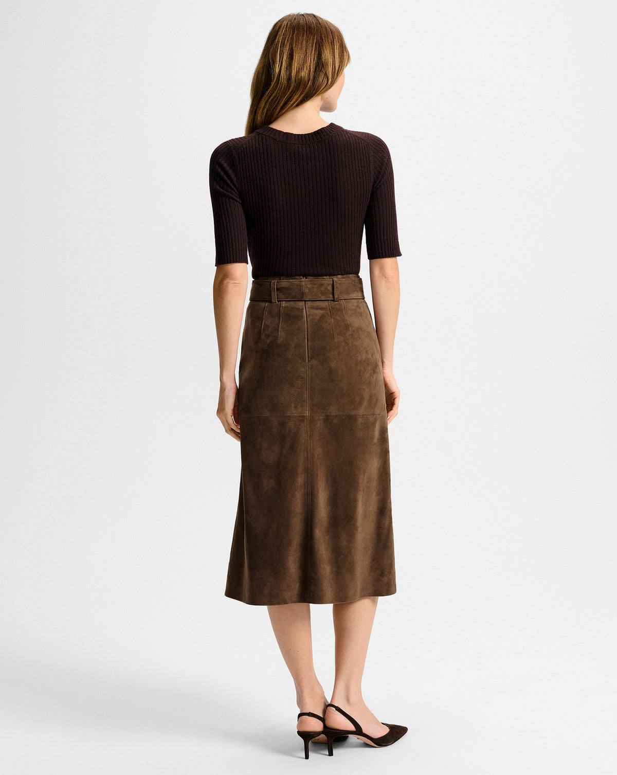 Alexie Suede Midi Skirt in Mocha Brown | Veronica Beard