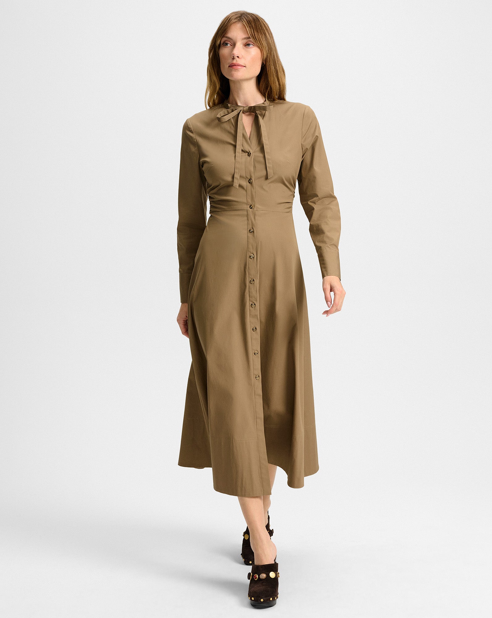 Honora Midi Shirtdress in Brown Lichen | Veronica Beard