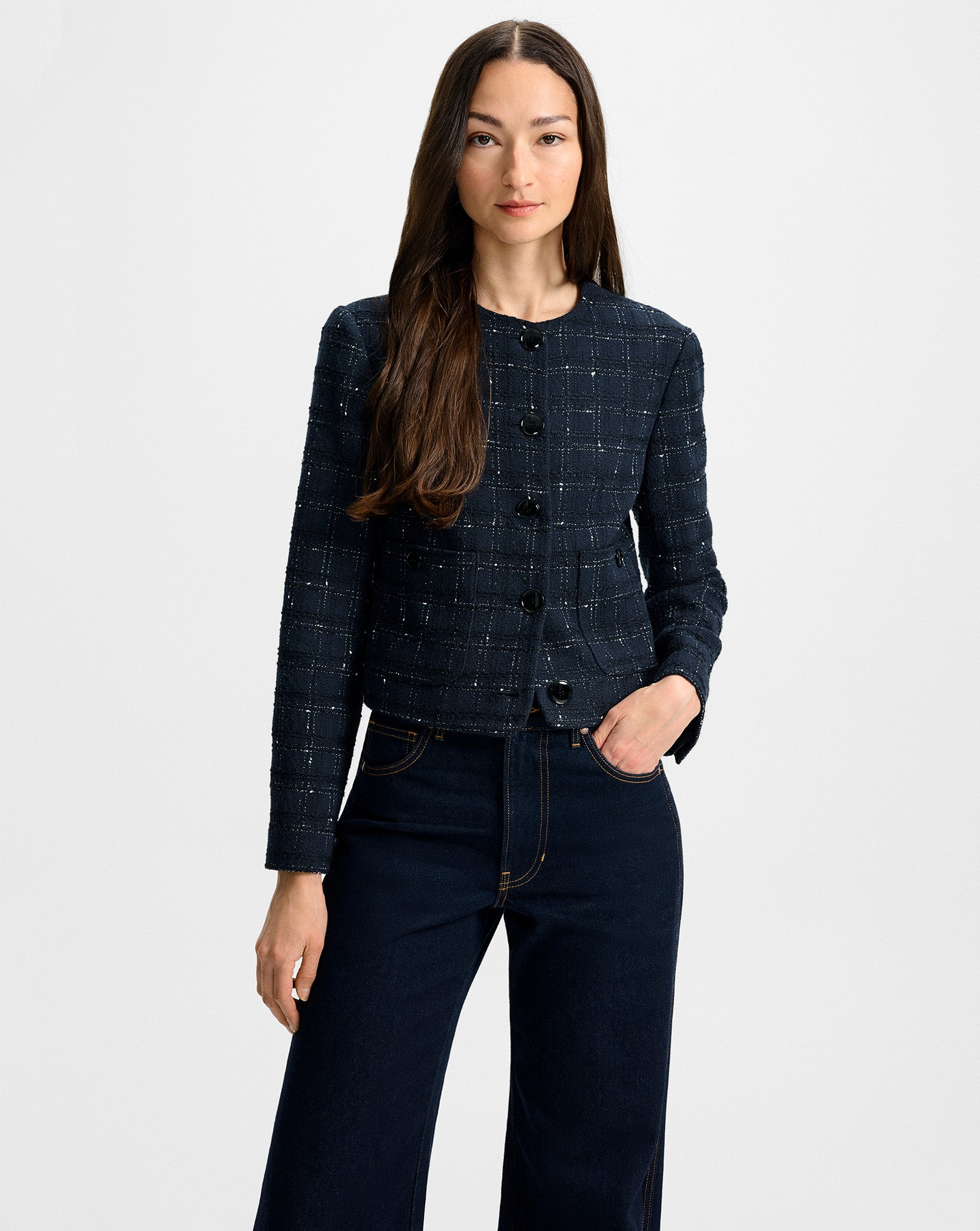 Andrea Tweed Jacket in Navy/Off-White | Veronica Beard