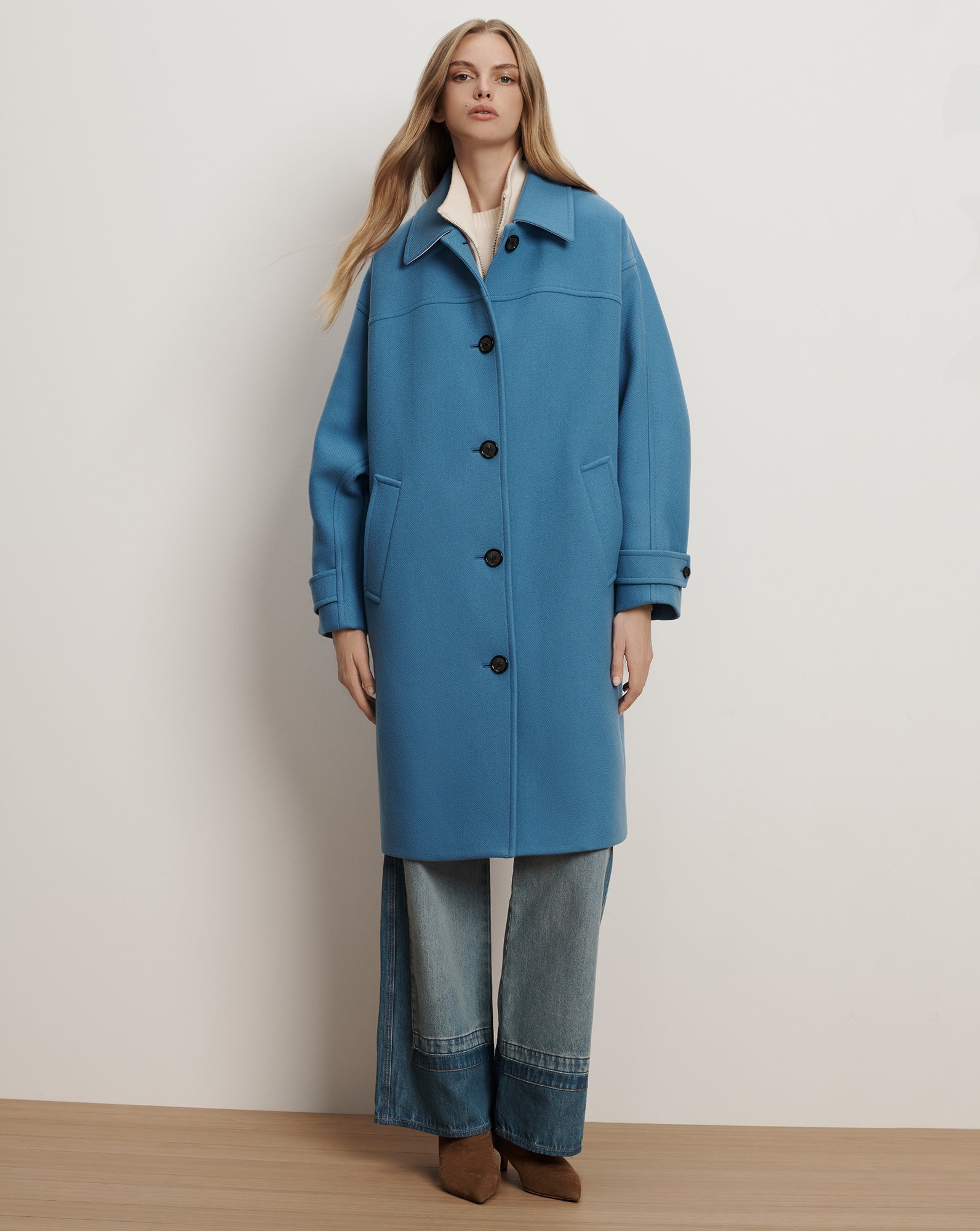 Laurent Cocoon Dickey Twill Coat in Blue Jasper | Veronica Beard