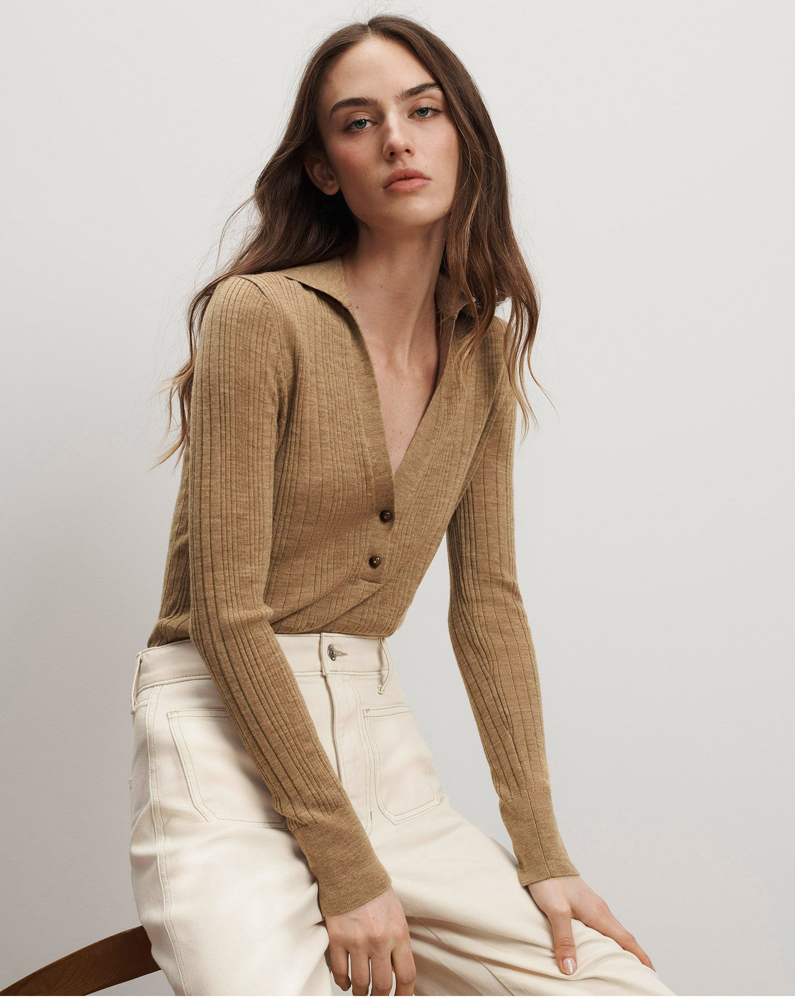 Rouni Merino Wool Pullover in Dark Khaki | Veronica Beard