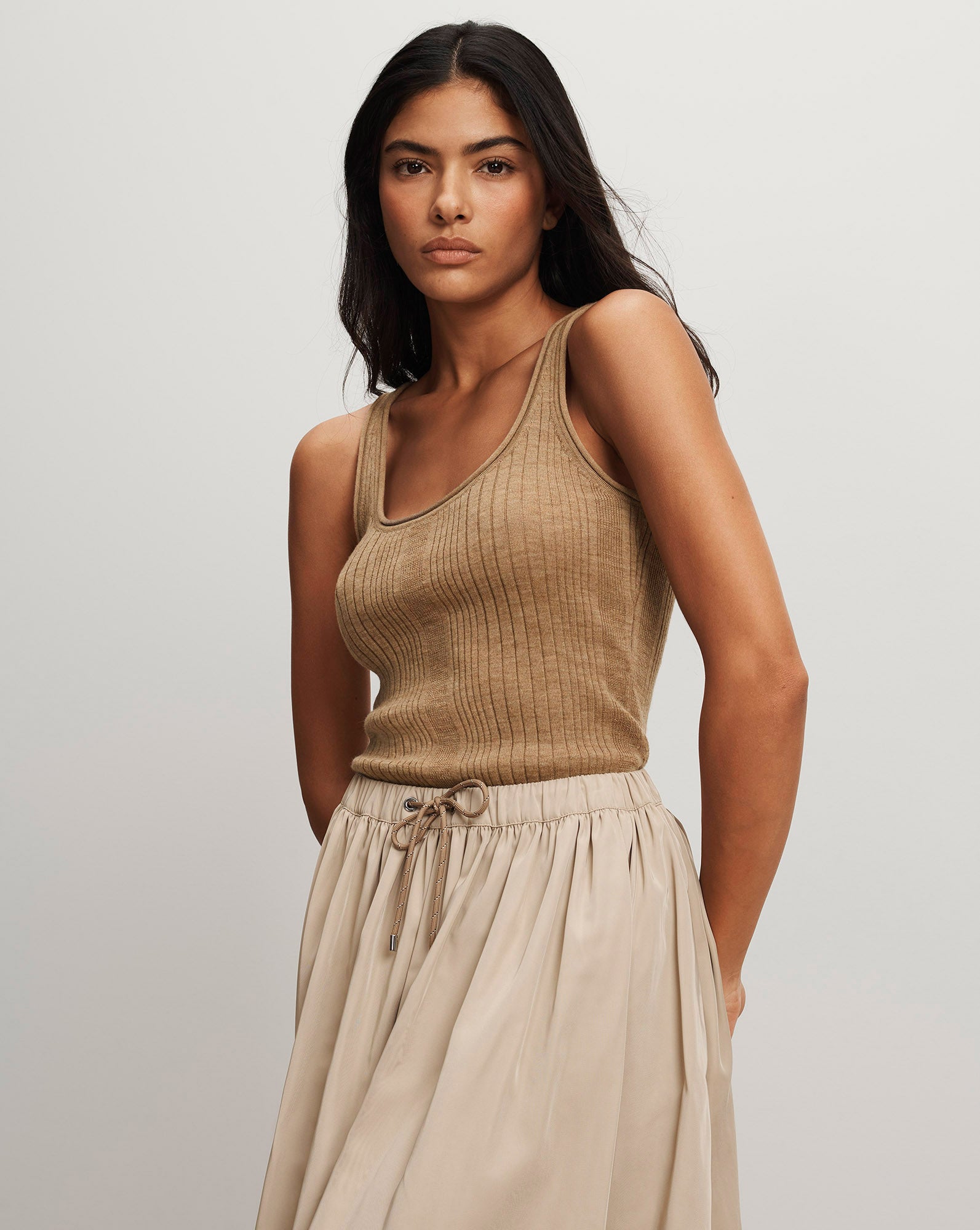 Birke Merino Wool Tank Top in Dark Khaki | Veronica Beard