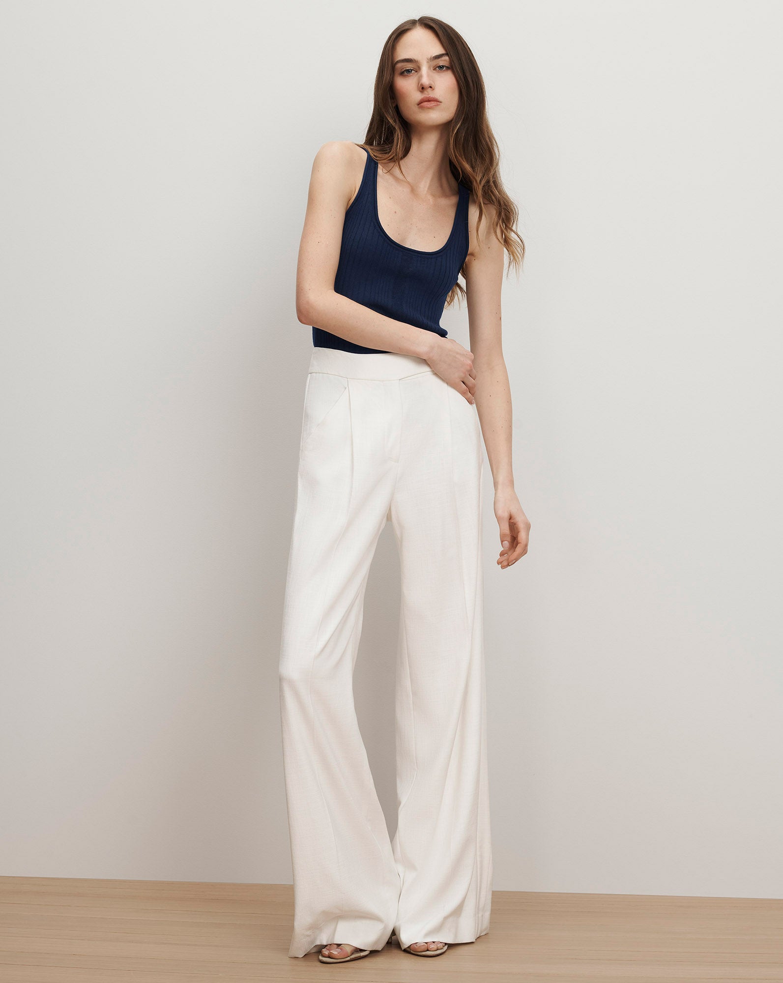 Birke Merino Wool Ribbed Tank Top in Navy | Veronica Beard
