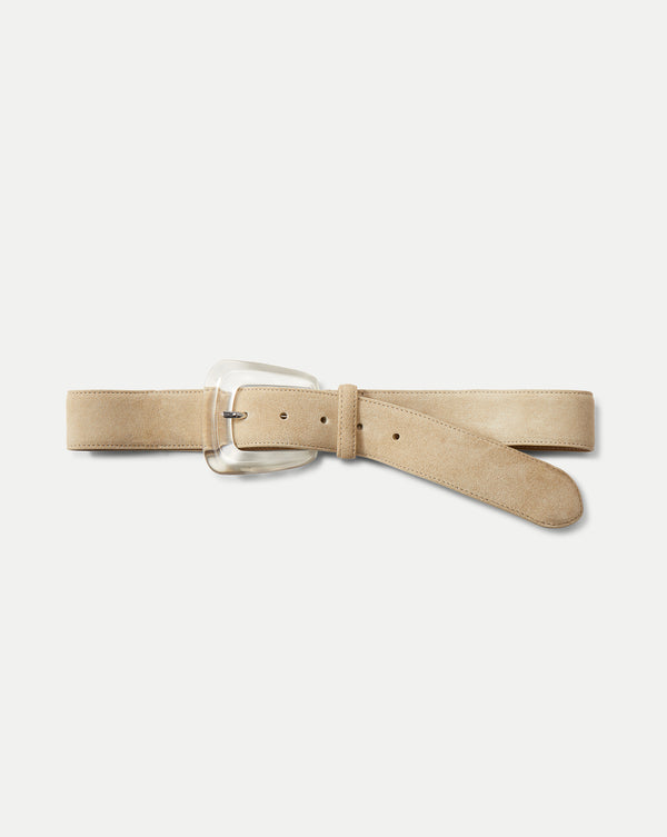 Arch Resin-Buckle Suede Belt in Stone Khaki | Veronica Beard