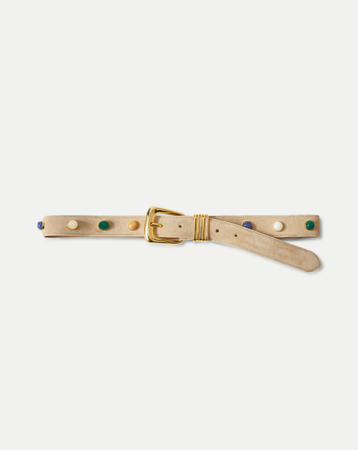 Arch Embellished Suede Belt in Stone Khaki | Veronica Beard
