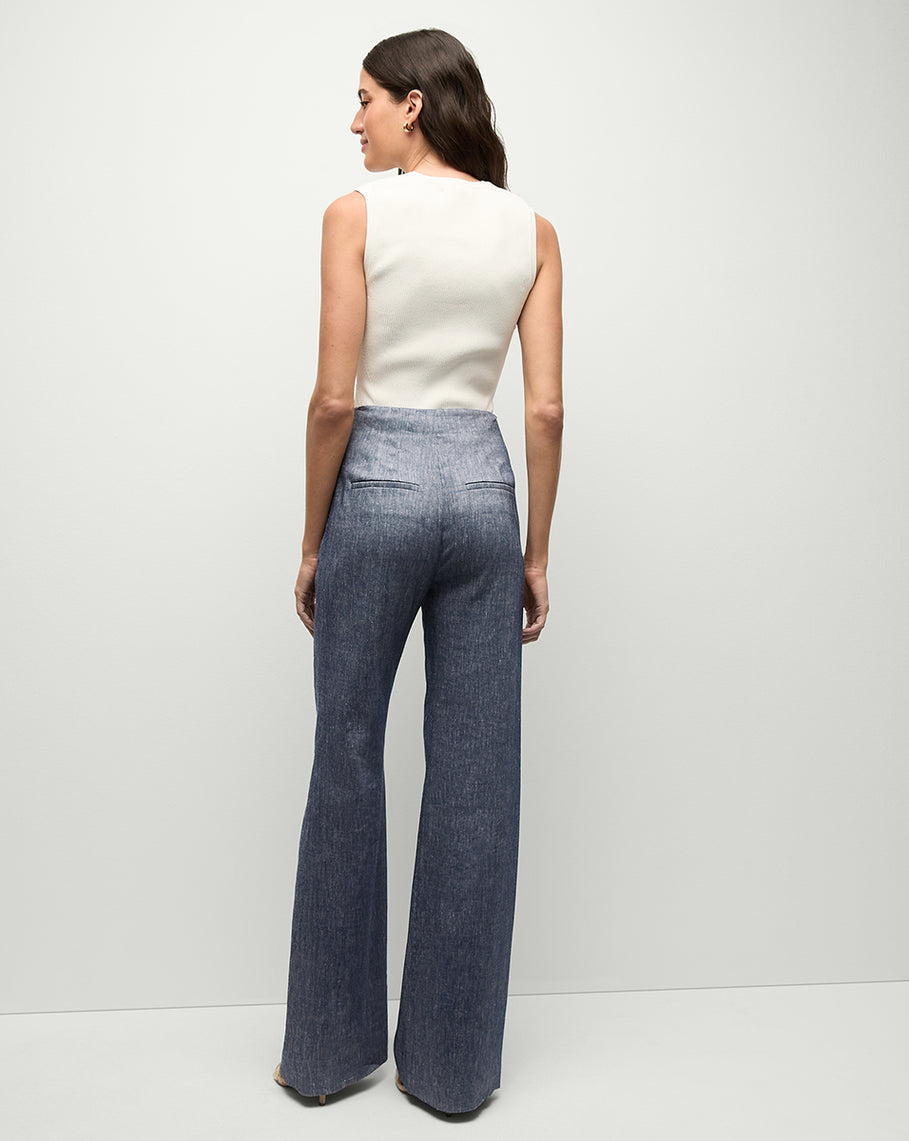 Jude Wide-leg Linen Pant in Dusty Blue Melagnge| Veronica Beard
