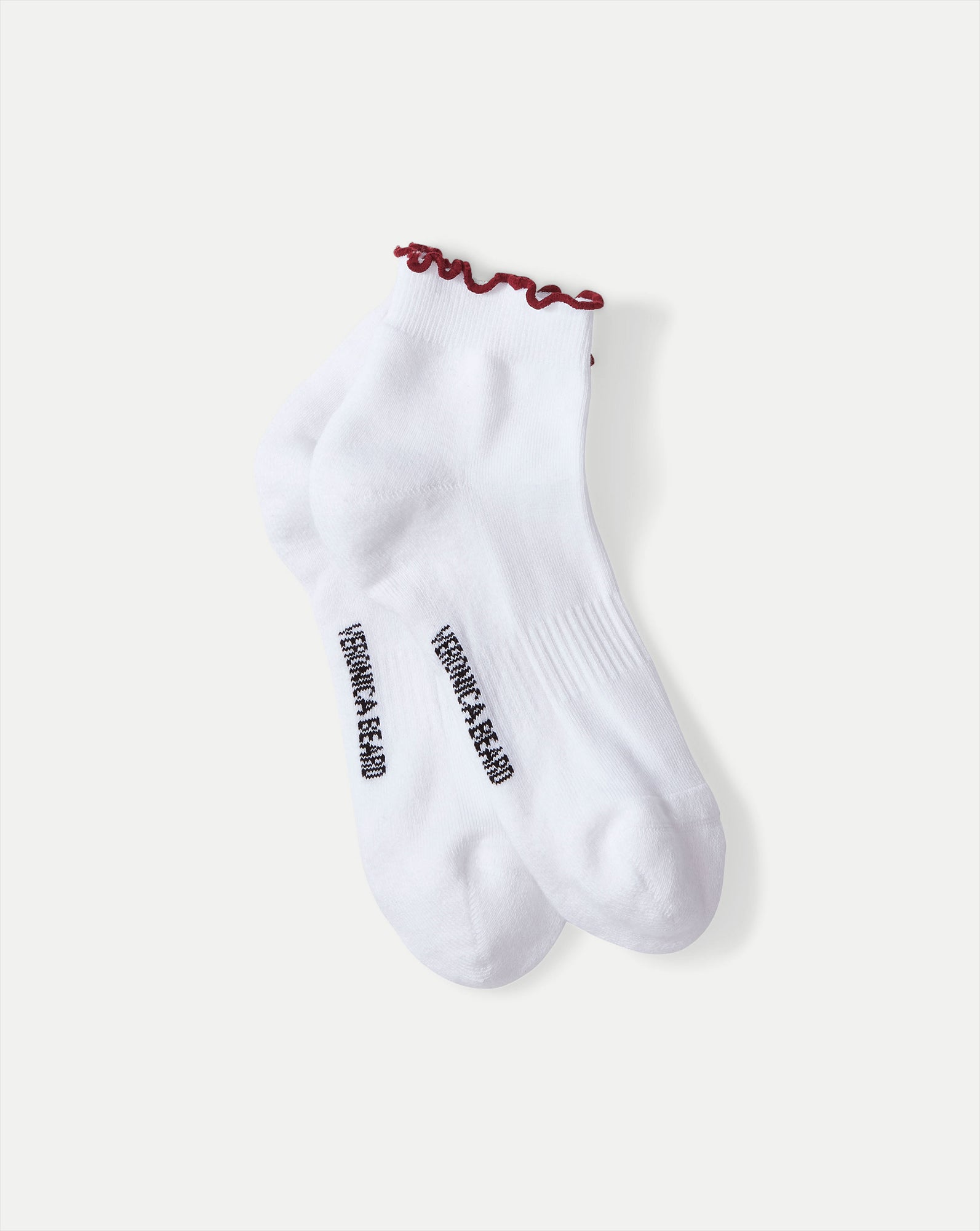 Ruffle Crew Sock in White/Terracotta | Veronica Beard