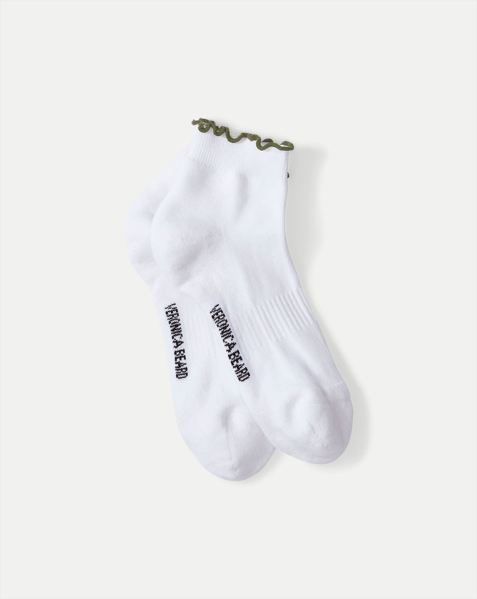 Ruffle Crew Sock in White/Thyme | Veronica Beard