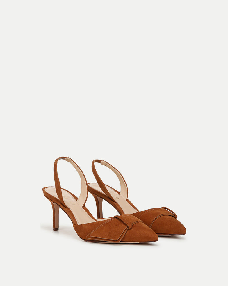 Lisbeth Suede Slingback Pump in Caramel | Veronica Beard
