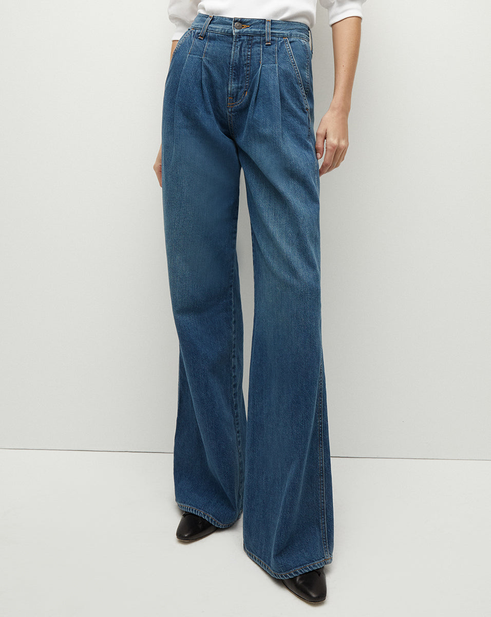 Mia Wide-Leg, Mid-Rise Pleated Jean | Veronica Beard