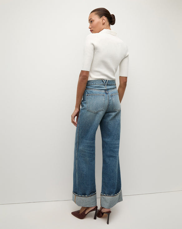 Taylor Cuffed Wide-Leg Jean | Medium Wash Blue Jeans | Veronica Beard