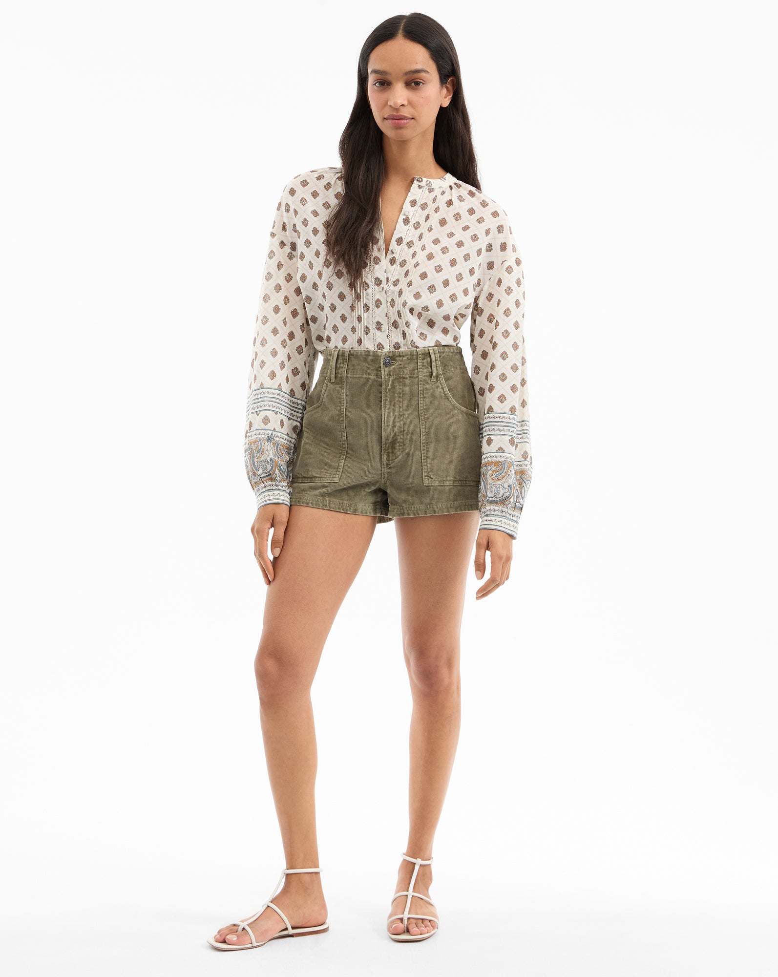 Sally Corduroy Shorts in Stone Army Green | Veronica Beard