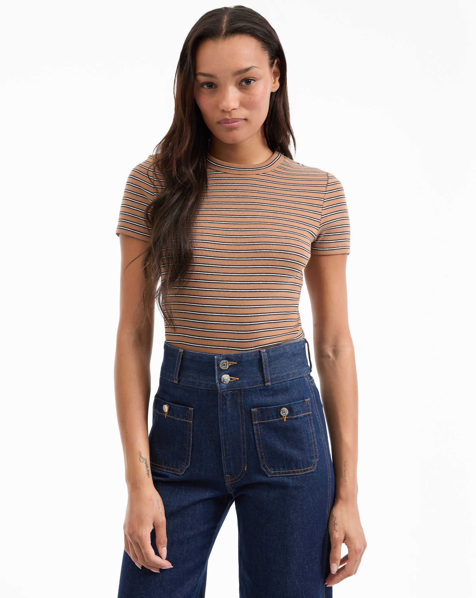 Pruitt Striped Tee in Brown Multi | Veronica Beard