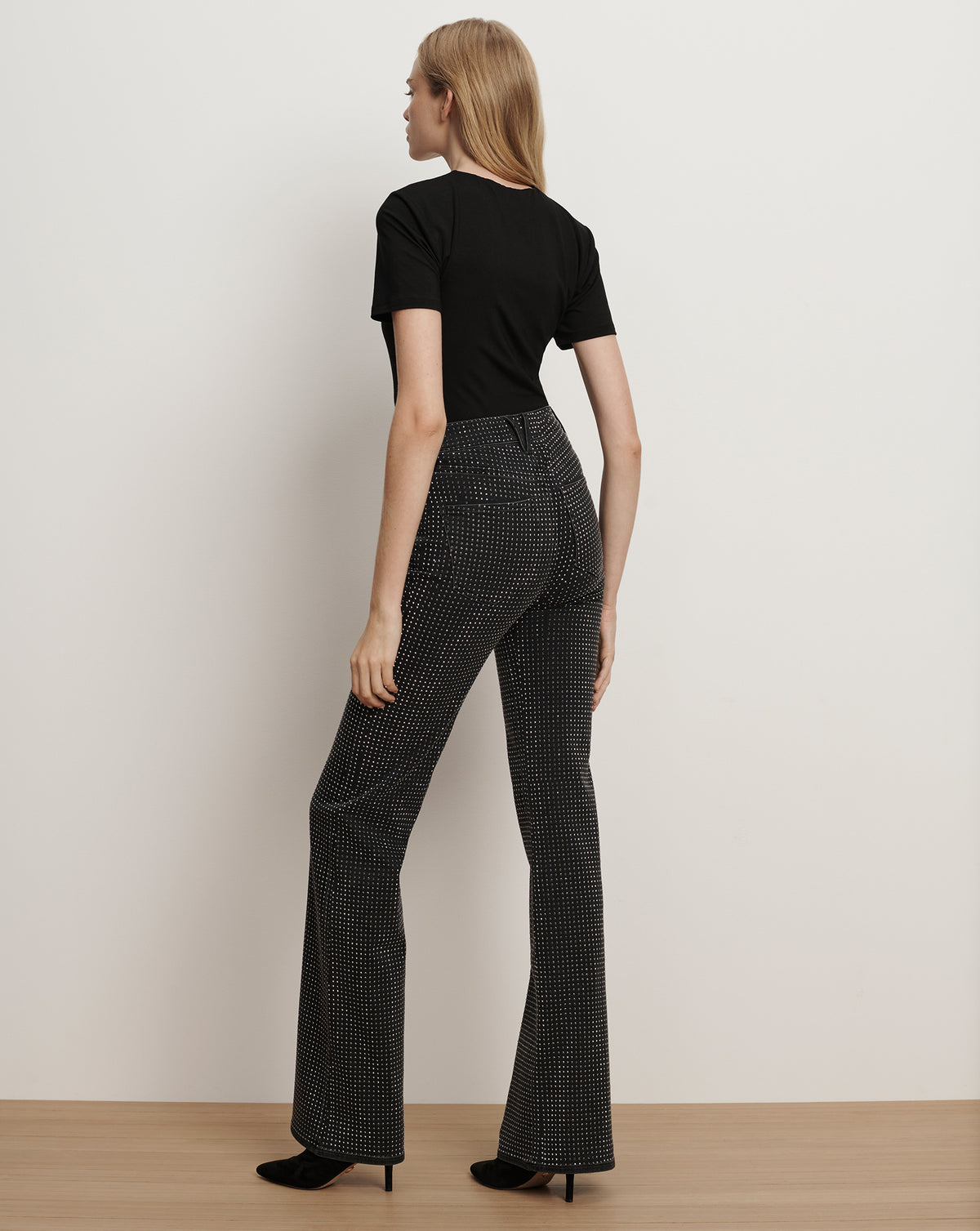 Crosbie Rhinestone Slim Wide-Leg Jean in Black Washed Onyx | Veronica Beard