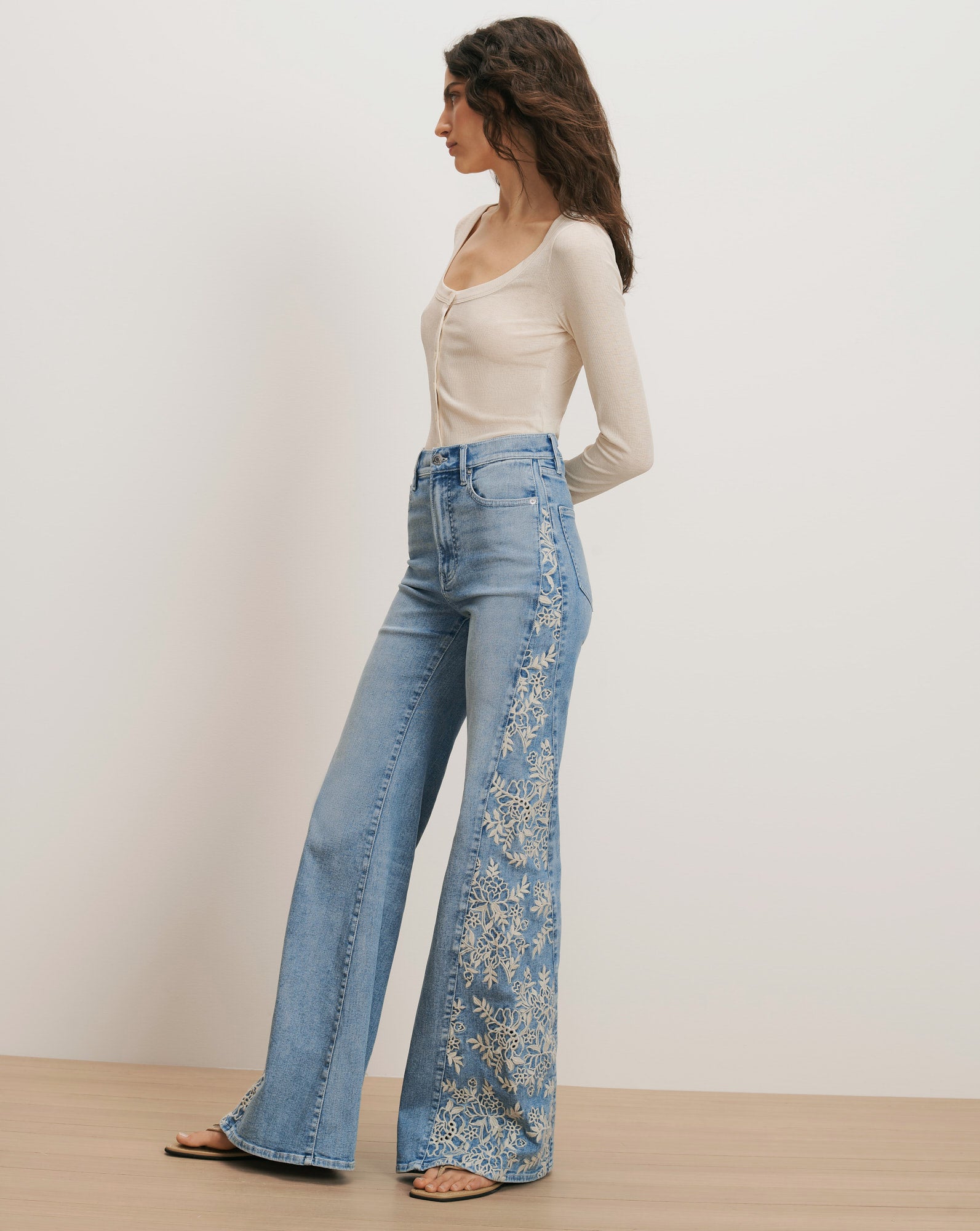Joplin Embroidered Flare Jean in Light Wash Denim Silverwood Moon ...